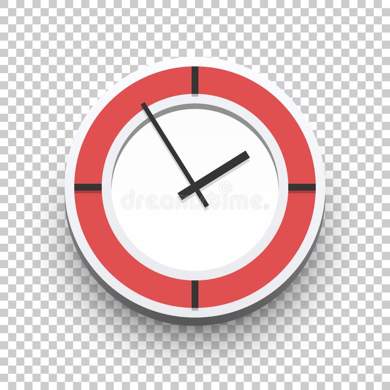 Red Classic Alarm Clock with Shadow, Front View. Vector Illustration ...