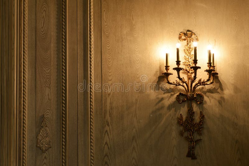 Classic Wall Lighting on Wooden Wall Stock Photo - Image of city ...