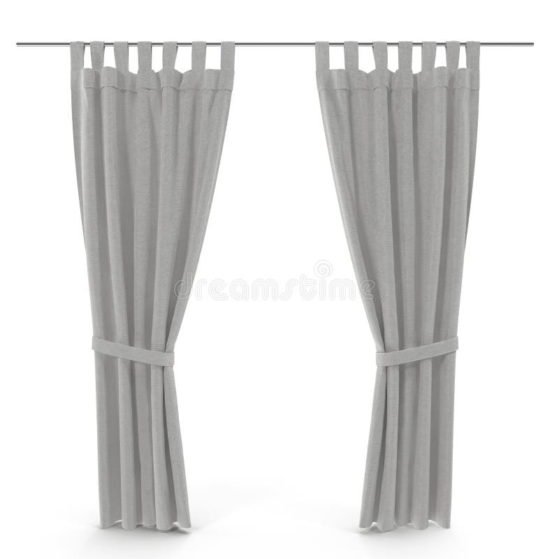 Classic Warm White Curtain. Isolated on White. 3D Illustration. Include ...