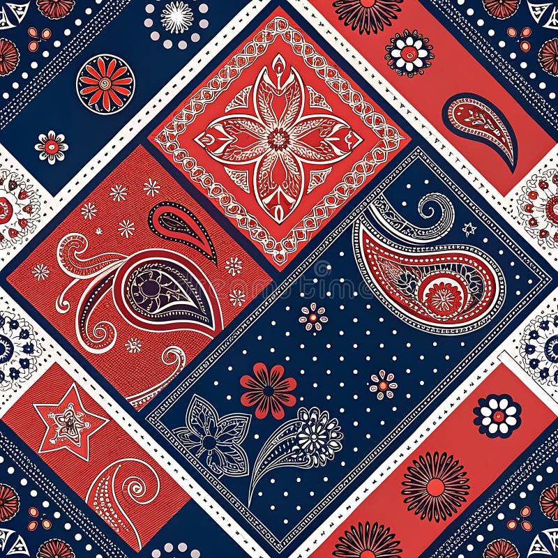 Classic Western Paisley Patchwork Seamless Bandana Pattern Stock ...