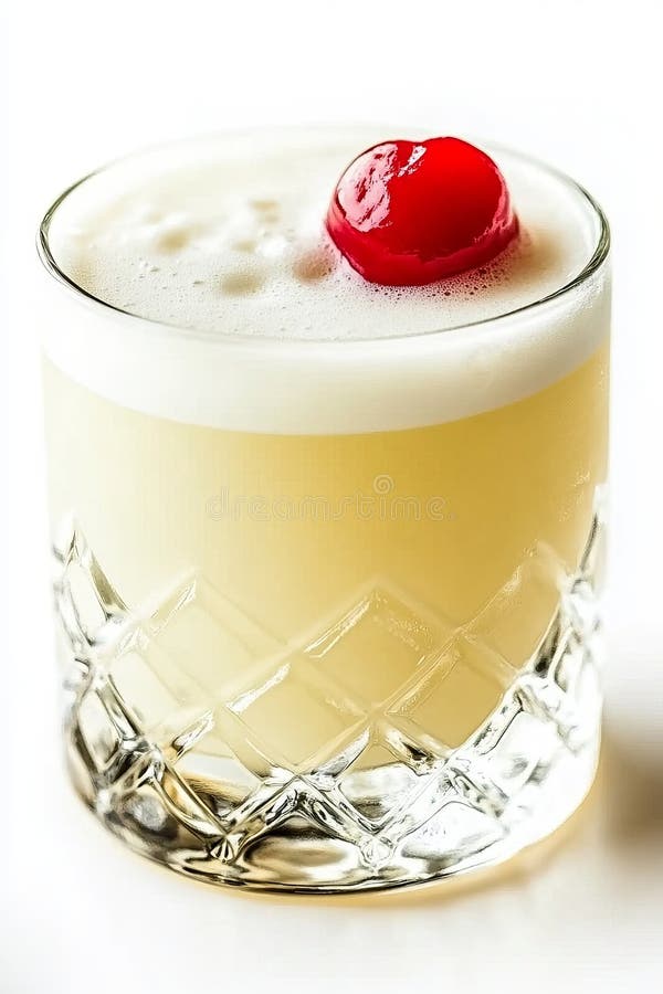 Classic Whiskey Sour Cocktail, Adorned with a Single Red Cherry Garnish ...