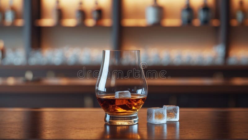 Classic Whisky Glass with Ice in Elegant Bar Setting Stock Image ...