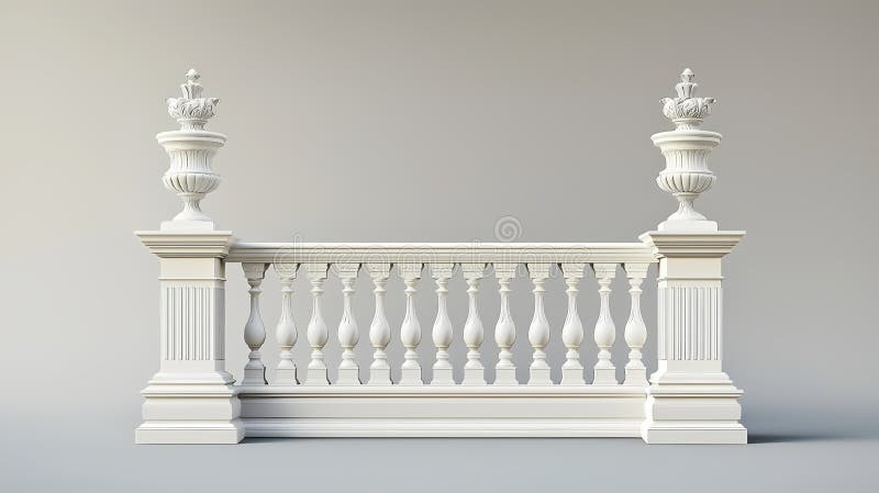 Classic White Balustrade with Decorative Vases Enhancing Architectural ...