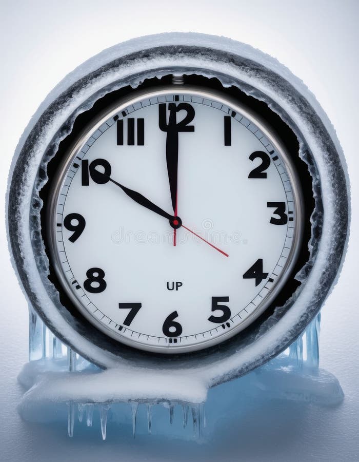 Frozen Clock with Icicles Symbolizing Time in a Cold Environment Stock ...