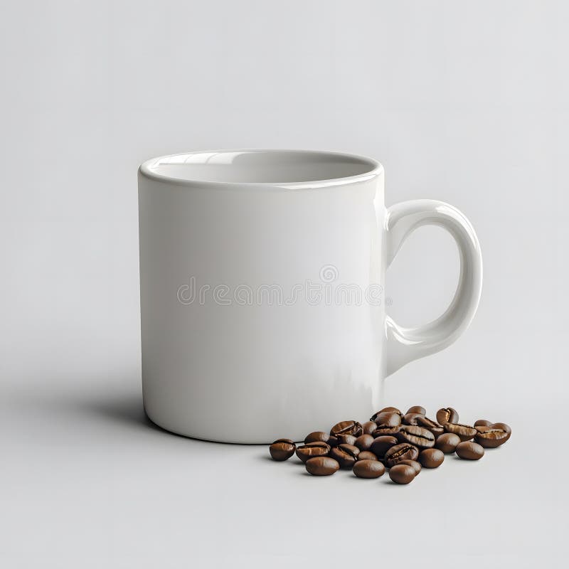 Classic White Coffee Cup with Coffee Beans Stock Illustration ...