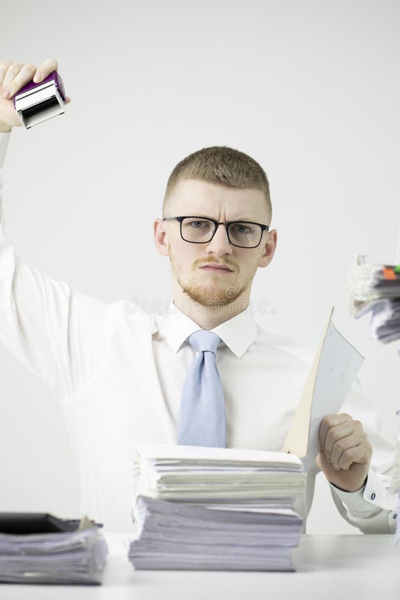 Classic White Collar Stamps on Stack of Unfinished Papers Overloaded ...