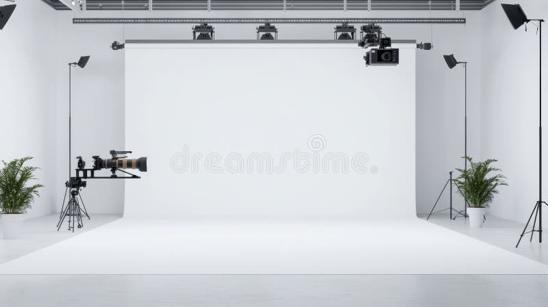 Classic White Cyclorama Studio Setup with Equipment and Lighting for ...