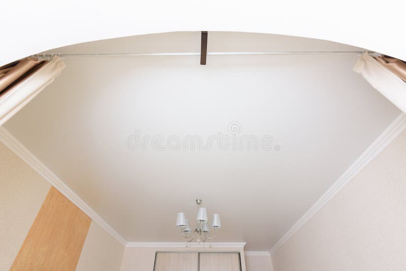 Classic White Matte Ceiling in the Bedroom Stock Image - Image of ...