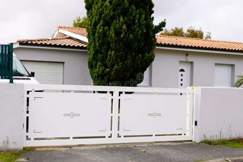 Classic White Modern Home Gate Portal of Suburbs House Stock Image ...