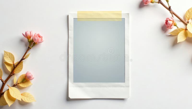 Classic White Polaroid Frame, Edges Taped Isolated on White , Retro ...