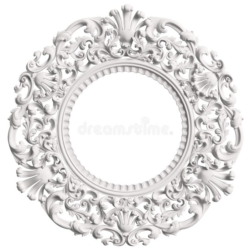 Classic White Round Frame with Ornament Decor Isolated on White ...