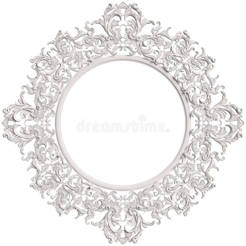 Classic White Round Frame with Ornament Decor Isolated on Dark G Stock ...