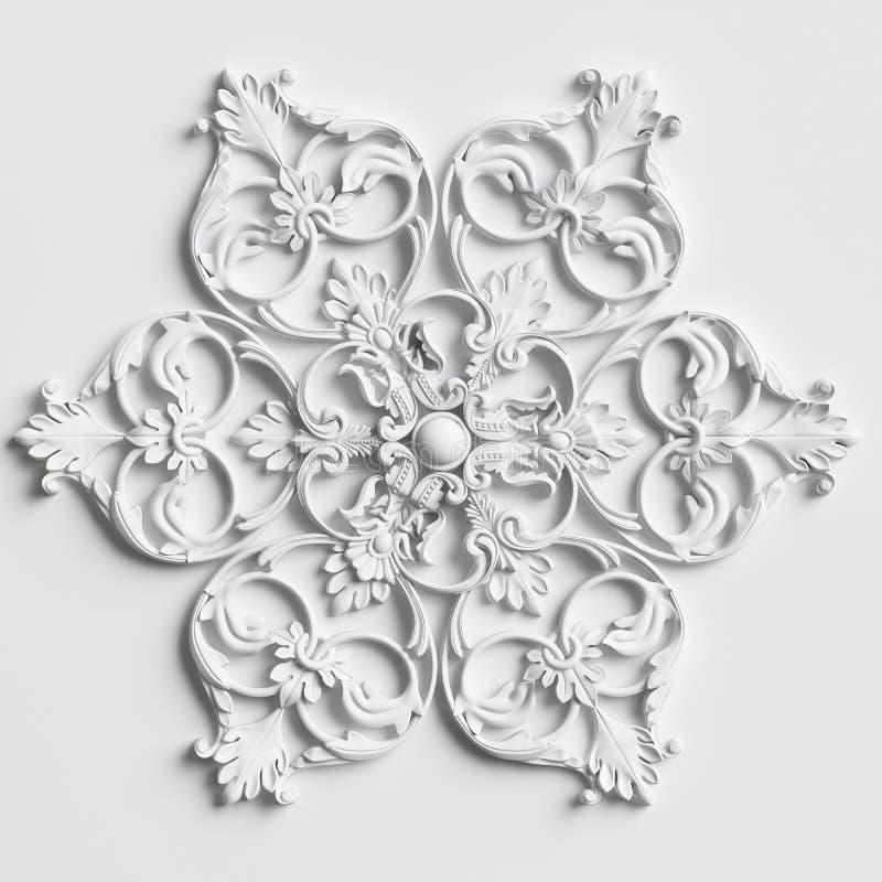 Classic White Round Frame with Ornament Decor on the White Wall Stock ...