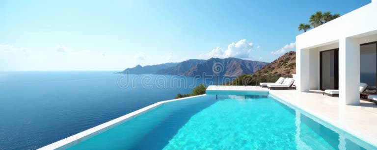 Classic White Villa, Azure Infinity Pool, Dramatic Ocean Backdrop, Home ...
