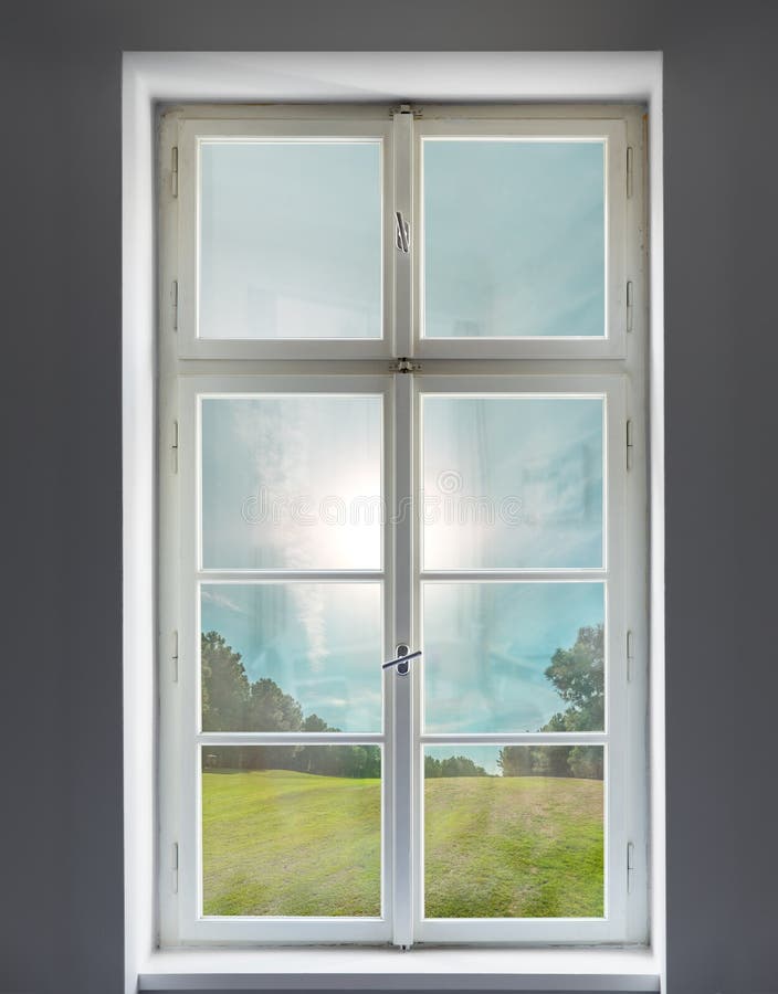 Classic White Window and the Forest View Stock Image - Image of ...