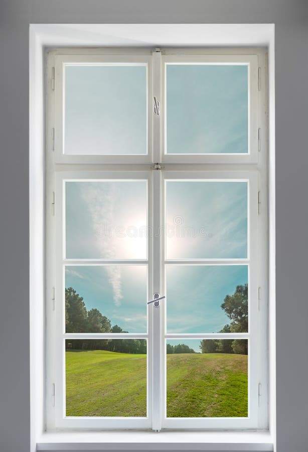 Classic White Window with a View Stock Image - Image of frame, grass ...