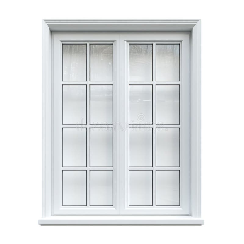Classic White Window Frame with Glass Panes Against Transparent ...