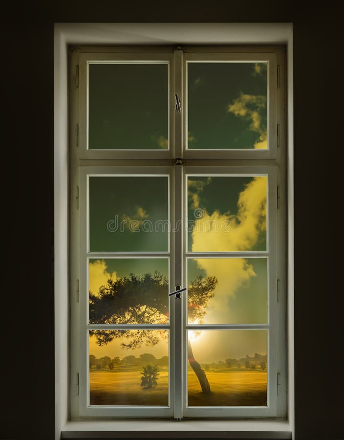 Classic White Window with a View Stock Image - Image of frame, grass ...