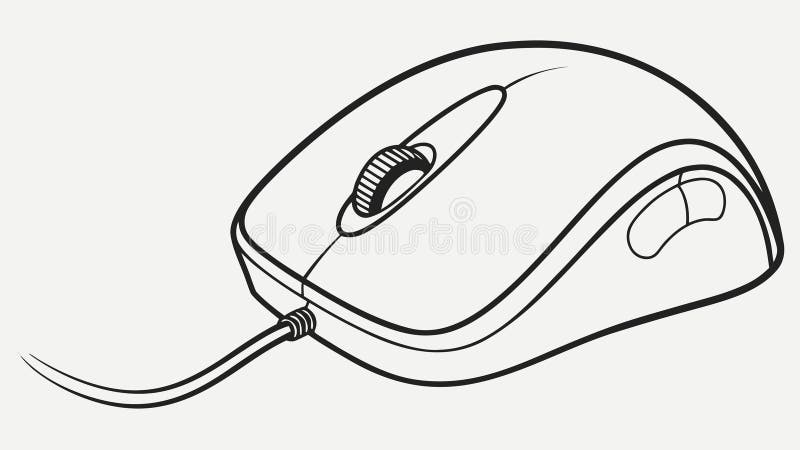 Classic Wired Computer Mouse, Peripheral Device, Outline Style, Vector ...