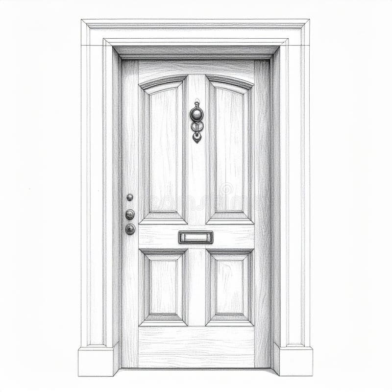 Classic Wood Panel Front Door Sketch Stock Illustration - Illustration ...