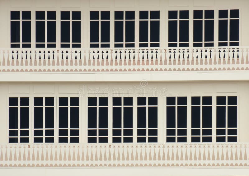 Classic Wood Window at a White Concrete Building. Stock Photo - Image ...
