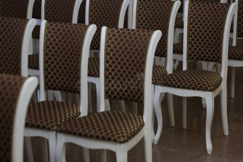 Classic Wooden Chairs are Arranged Symmetrically in the Hall Stock ...