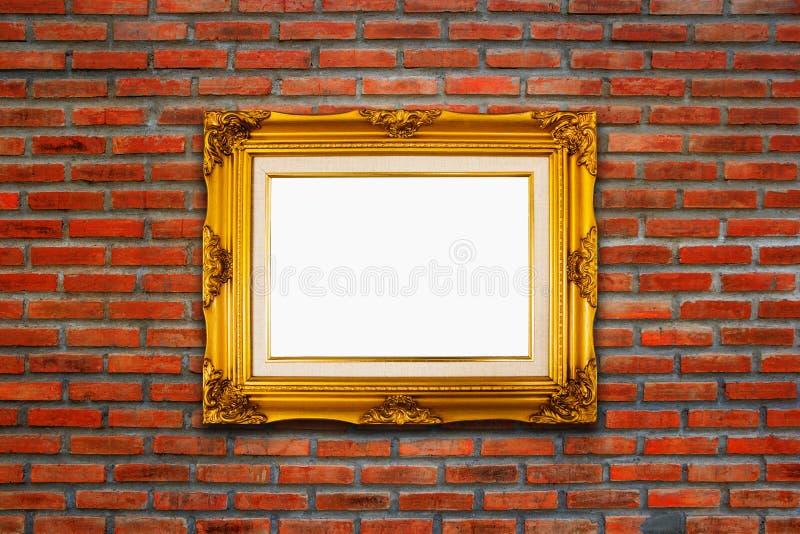 Classic Wooden Frame on Red Brick Wall Background. Stock Image - Image ...