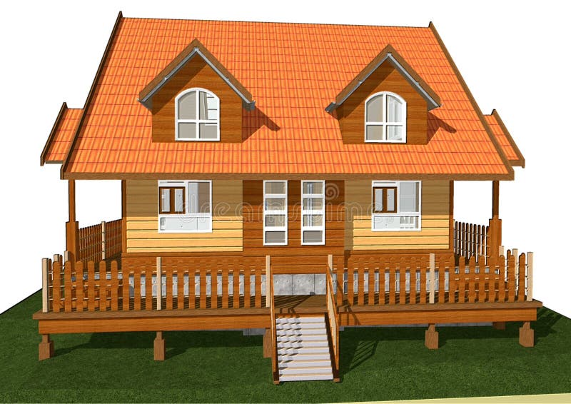 Classic Wooden House Type 4 Front View Stock Illustration ...