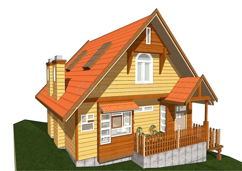 Classic Wooden House Type 4 Right Back Side View Stock Illustration ...