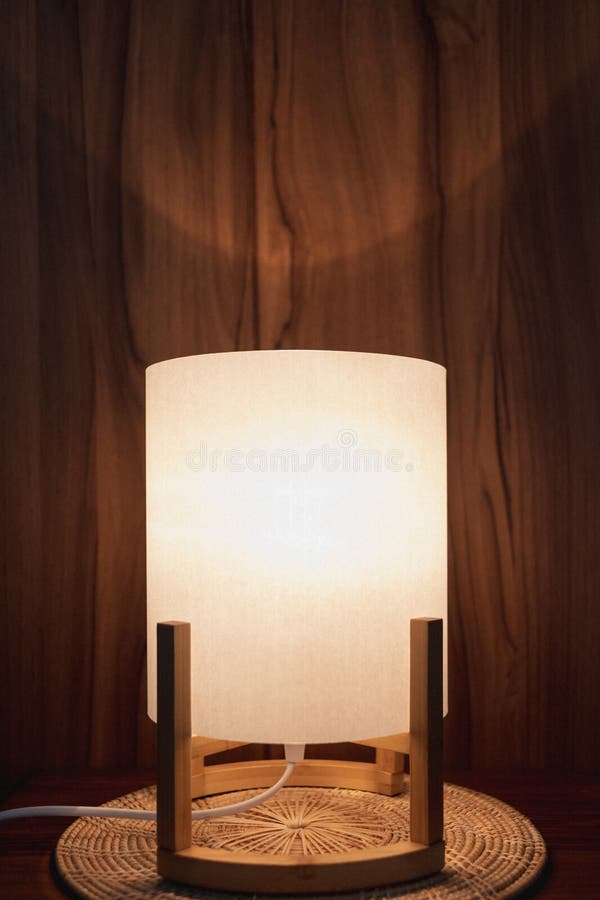 Wooden Lamp with Soft Warm Light Made of Bamboo. Stock Image - Image of ...