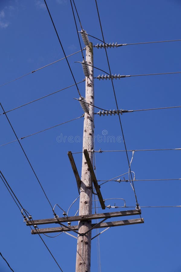 Classic Wooden Pole with Electrical Installations. USA Stock Image ...