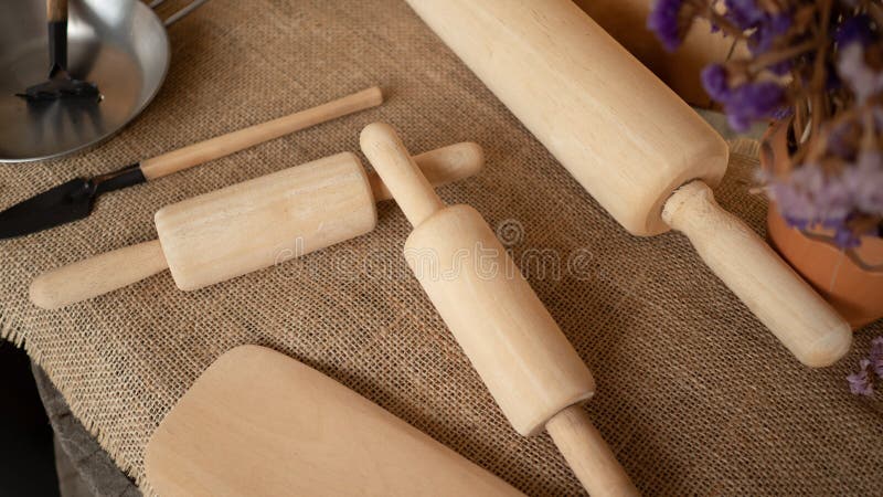 Classic Wooden Rolling Pin in Different Size Stock Image - Image of ...