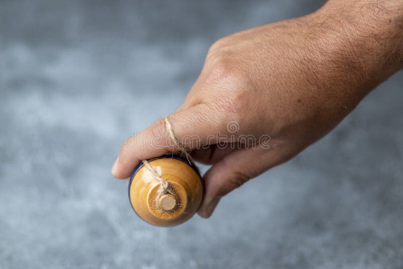 Classic Wooden Spinning Top Toy with String Stock Photo - Image of ...