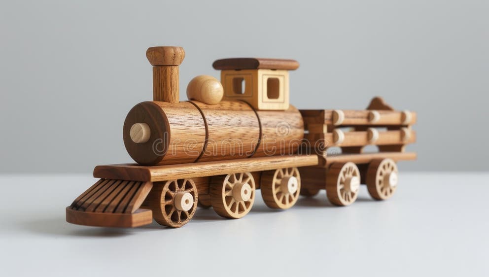 Classic Wooden Toy Train on a Plain Background Stock Illustration - Illustration of handcrafted ...