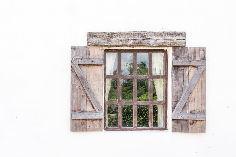 Classic Wooden Window on White Wall Stock Image - Image of home ...