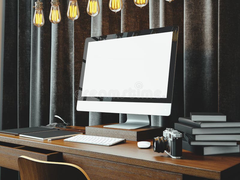 Classic Workspace with the Books on the Table. 3d Render Stock ...