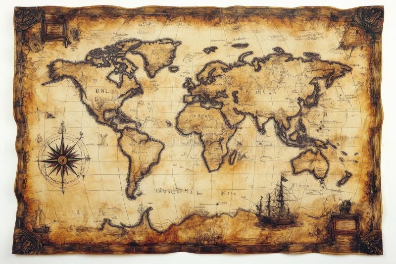 A Classic World Map from the Age of Discovery, Featuring Hand-drawn ...