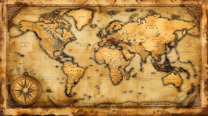 Classic World Map with Intricate Decorative Elements. Stock ...