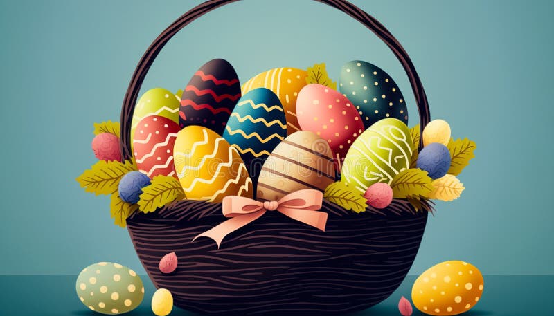 A Classic Woven Basket Overflowing with Beautifully Decorated Easter ...