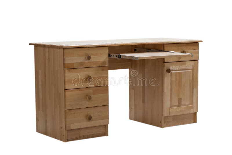 Classic Writing Desk with Computer Keyboard Stand, Side View, Isolated ...