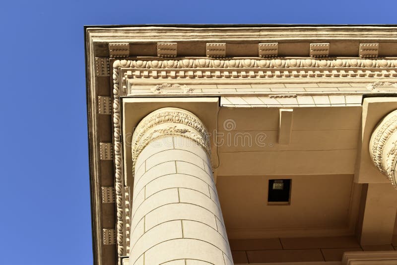 Classic Yellow Large Building with Columns in the Evening Stock Photo ...