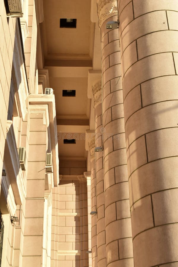 Classic Yellow Large Building with Columns in the Evening Stock Photo ...