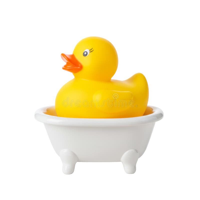 A Classic Yellow Rubber Duck Toy in a White Bathtub on a White ...