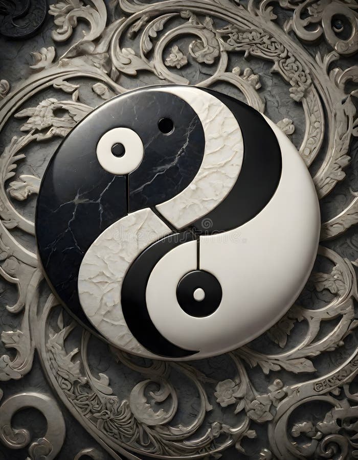 Classic Yin and Yang Symbol Embellished with Intricate Grey Designs ...