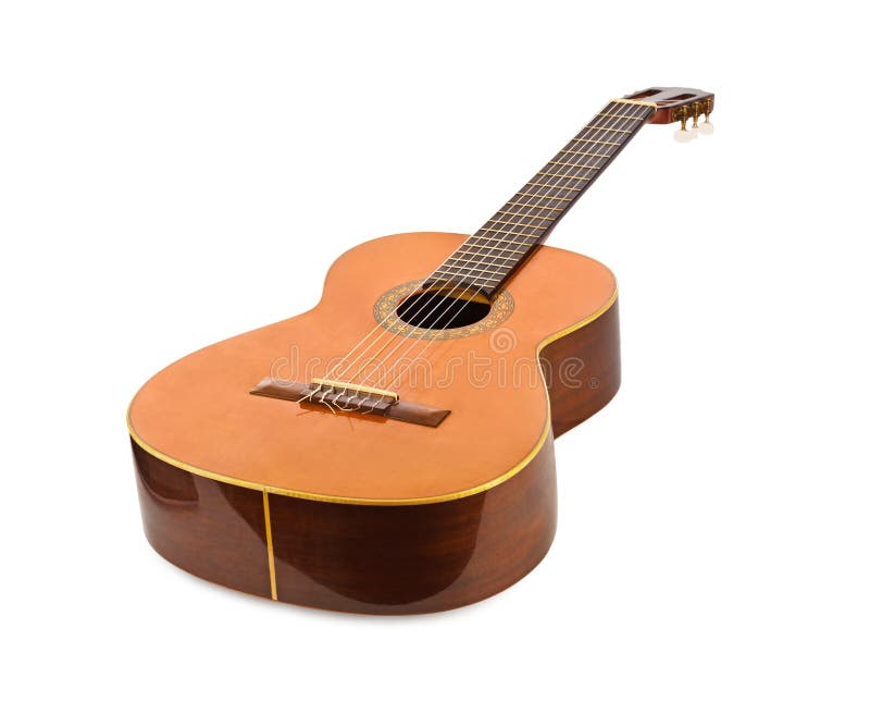 Wooden Acoustic Guitar On White Background Stock Image - Image of rrock ...