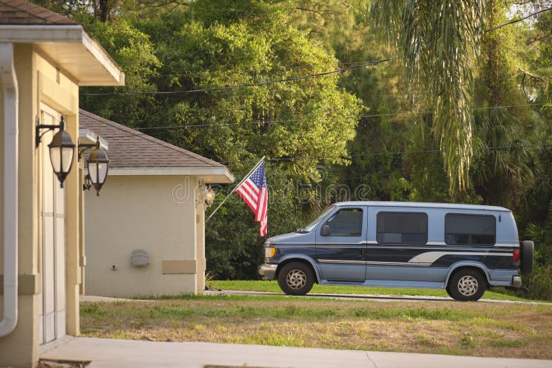 Classical Americal Van Parked in Front of a House. USA Travel Concept ...