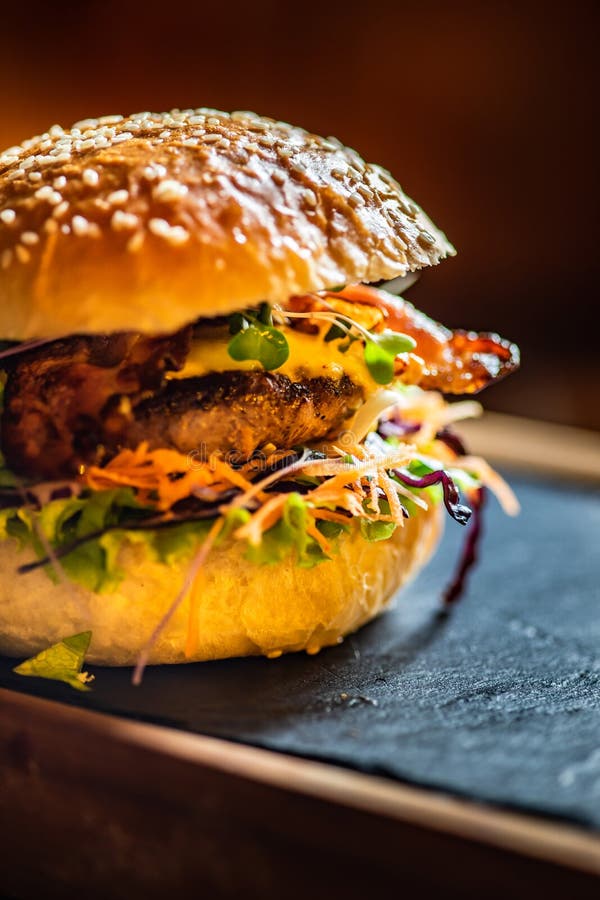 Classical American Hamburger Stock Photo - Image of bread, food: 146002122