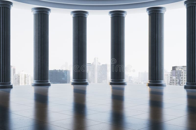 Classical Architectural Columns with City Skyline in Background and ...