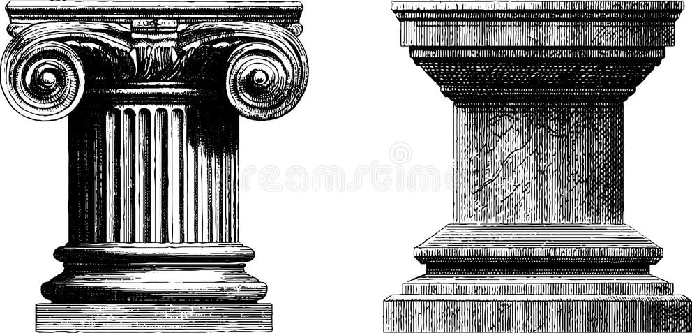 Classical Architectural Elements: Engraved Ionic Column and Cori Design for Historical Studies ...