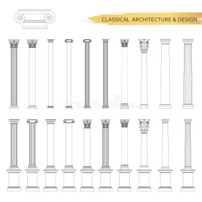 Classical Architectural Form Drawings in Set. Vector Drawing Design ...